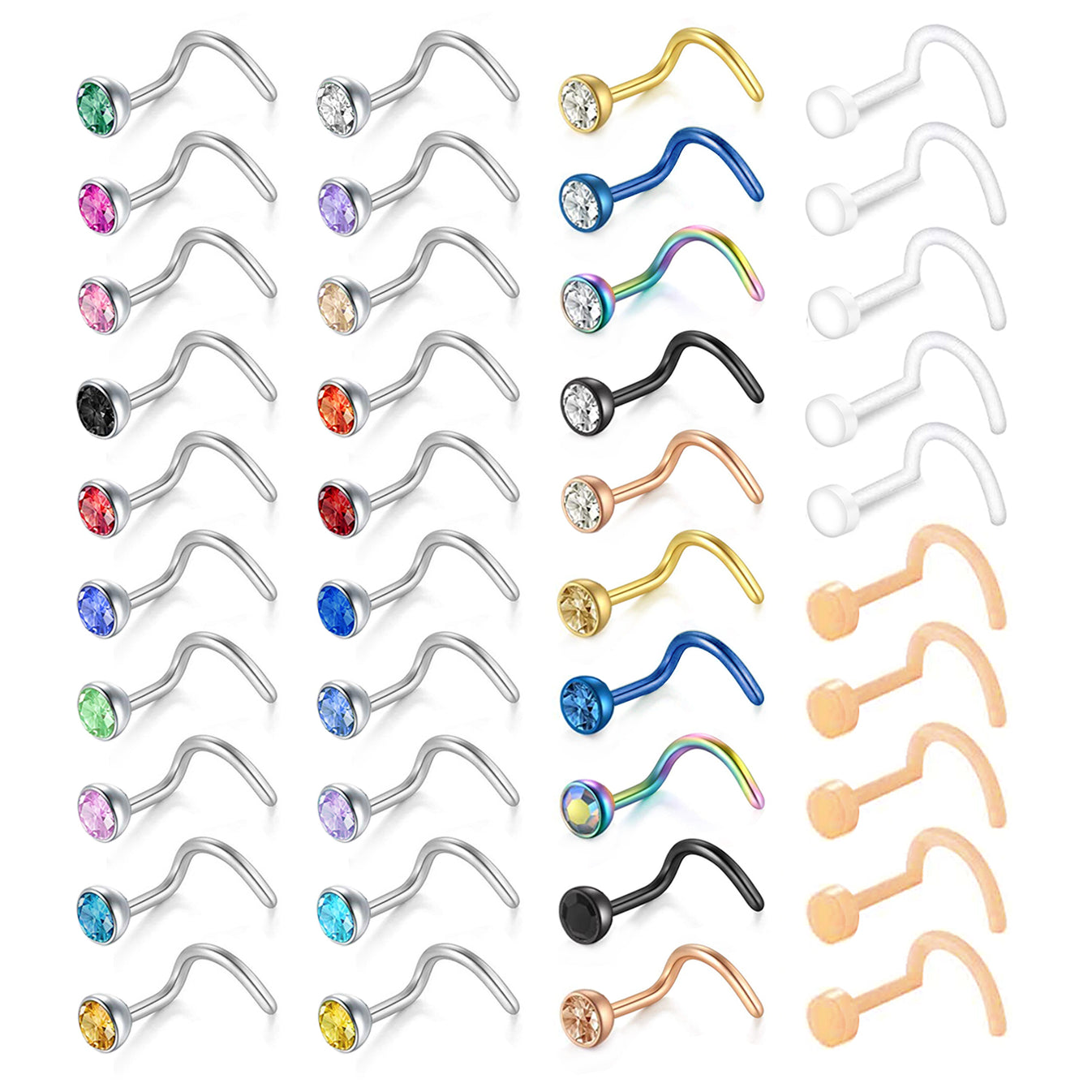 ZS | Nose Stud Set | Screw Nose Piercings | Nostril Piercing – ZS Body ...